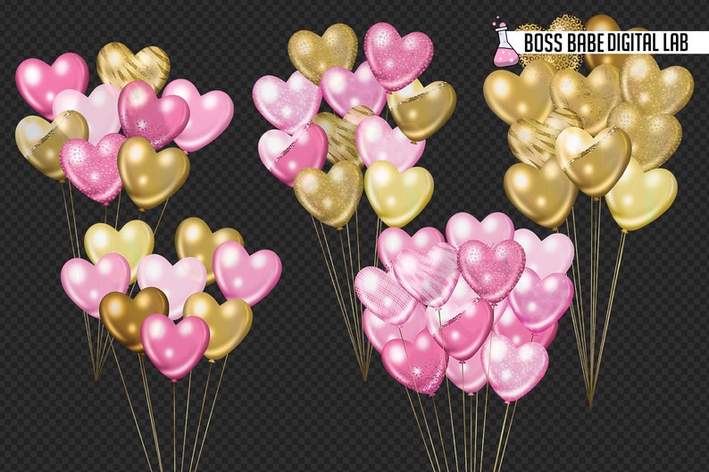 Pink and Gold Heart Balloon Clipart: "balloon Clipart" Birthday Clipart ...