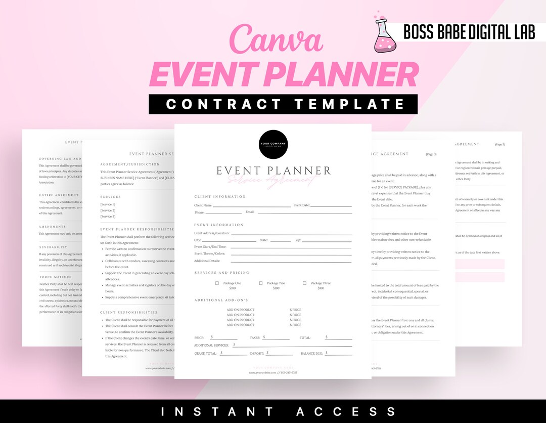 Editable Event Planner Contract Template,canva Template, Event Planner ...