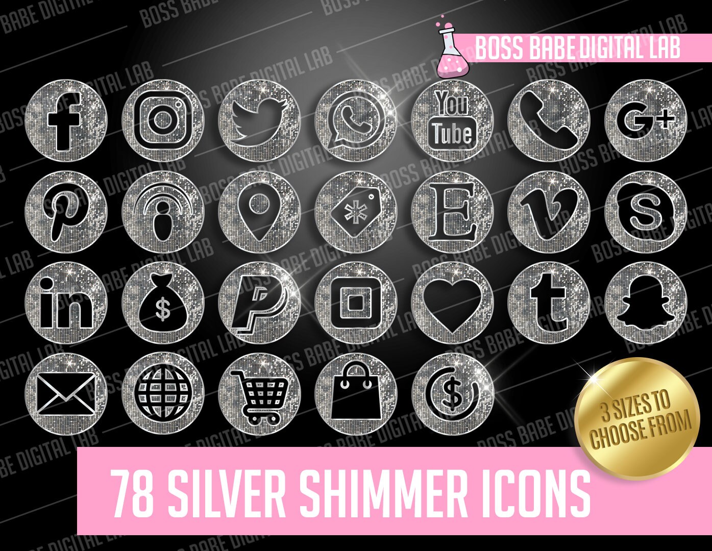 Silver Shimmer Icon Kit Silver Shimme Social Media Icons | Etsy