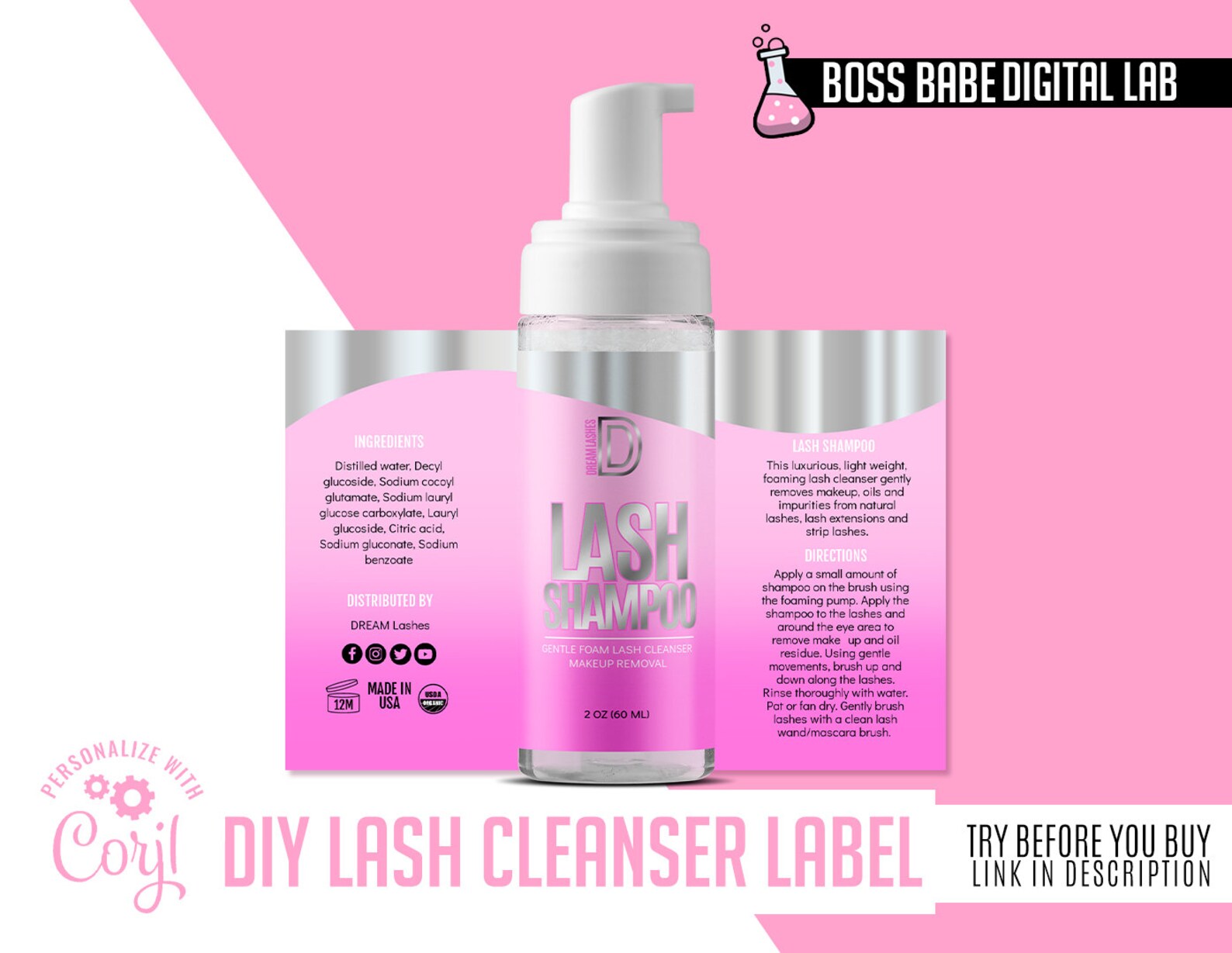 Lash Cleanser Label Design, Do It Yourself Lash Cleanser Design, DIY ...