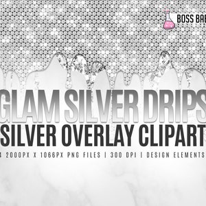 Glam Silver and Diamond Drips Clipart, Glitter Silver Drips Borders ...
