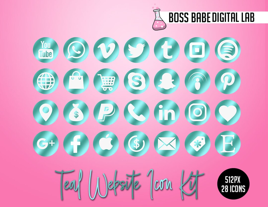Teal Website Icon Kit, Teal Social Media Icons, Teal Social Media Icons ...