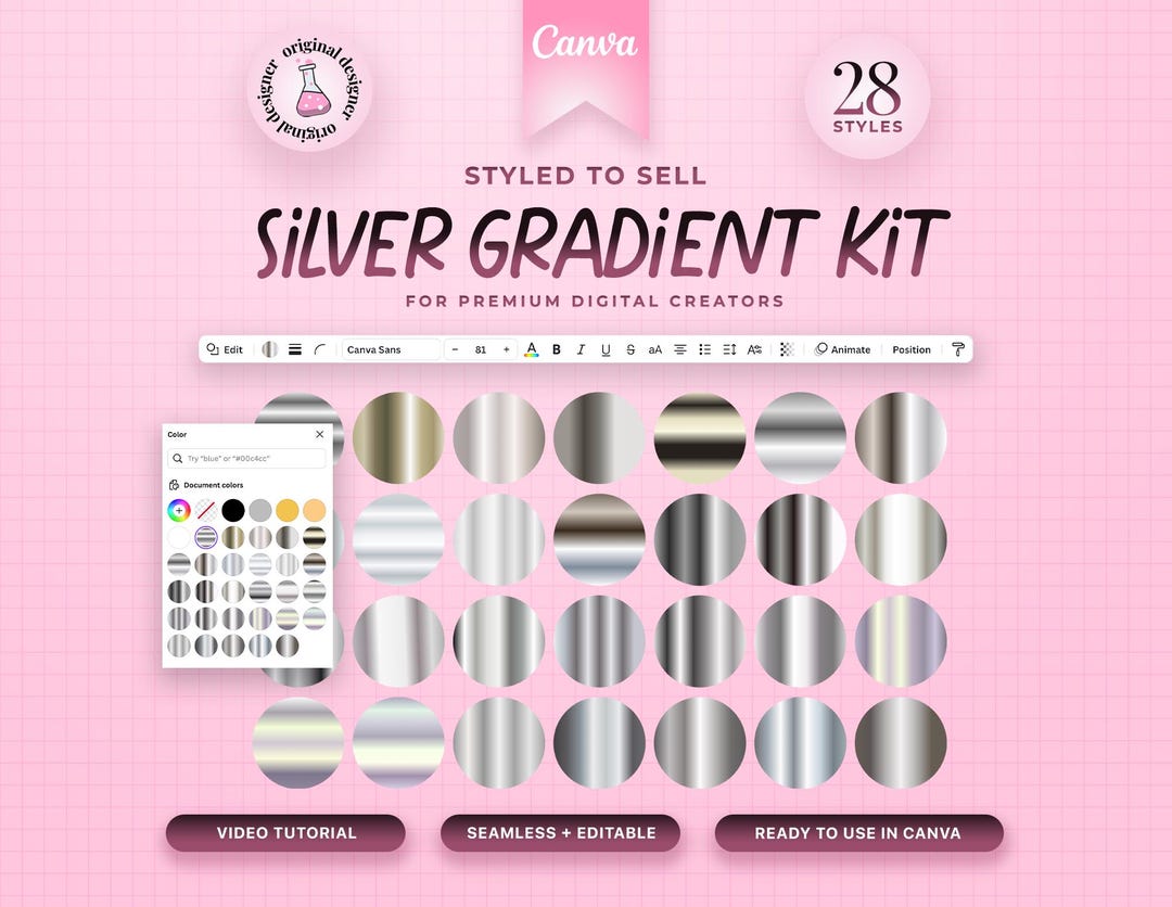 Metallic Gradients for Canva, Canva Silver Gradients Kit, Silver Gradients for Canva, Canva ...
