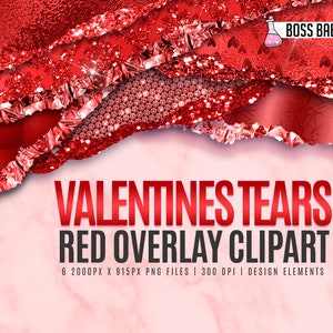 Glam Red Valentines Tears Clipart, Glitter Red Tear Borders Clipart ...