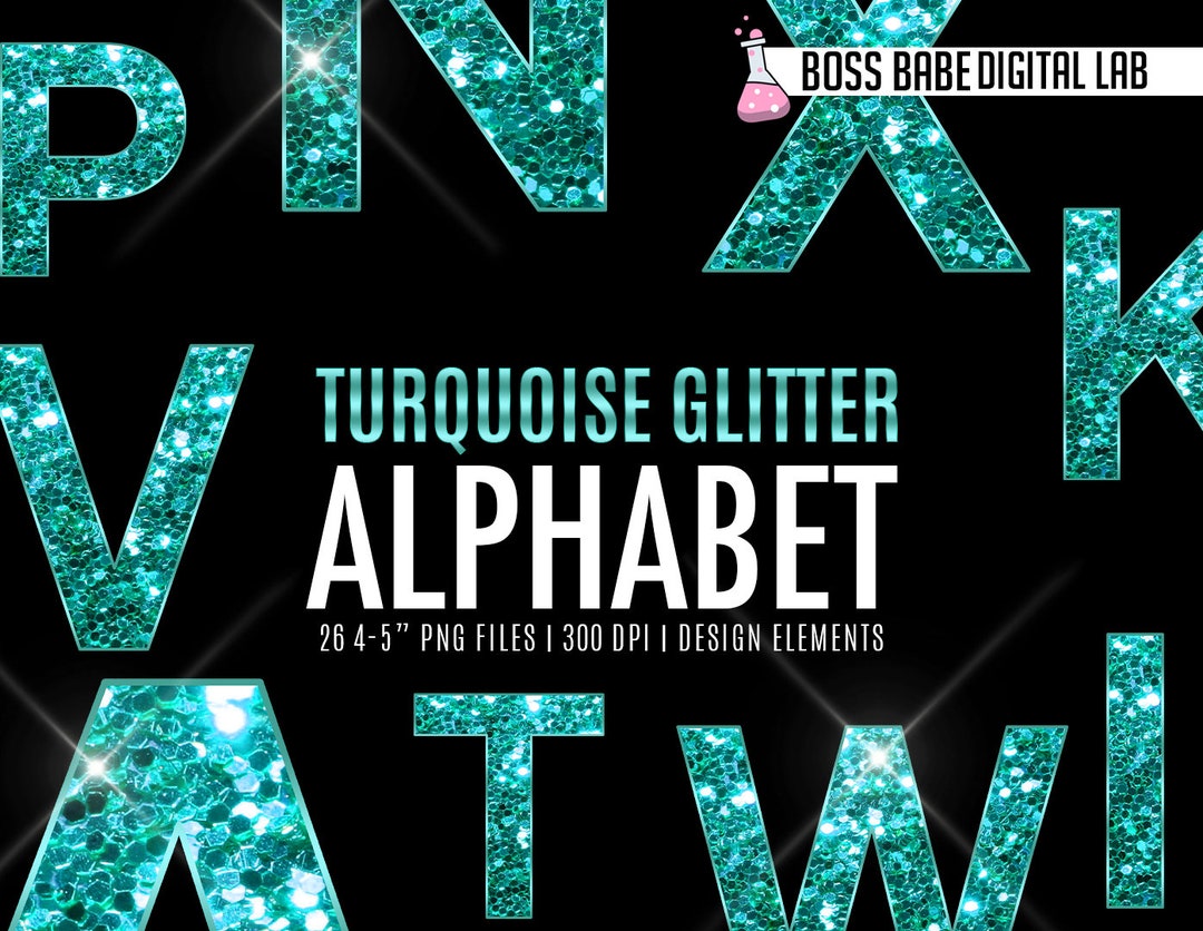 Turquoise Glitter Alphabet Clipart, Turquoise Glitter Alphabet Design ...