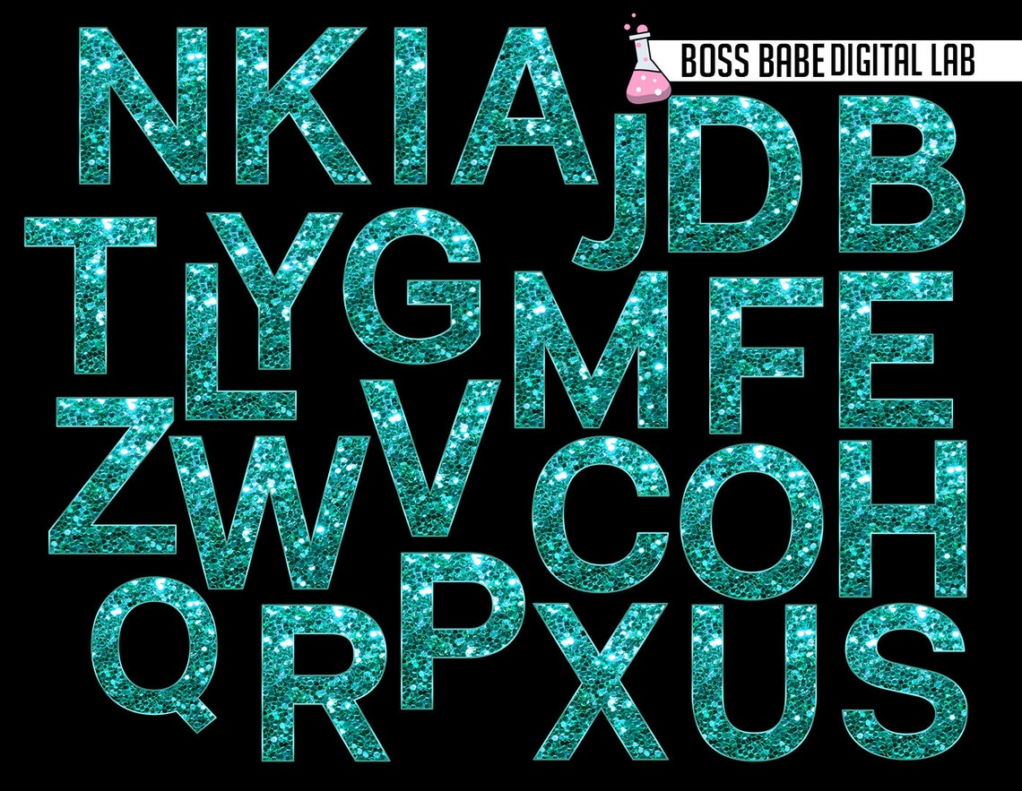Turquoise Glitter Alphabet Clipart Turquoise Glitter Alphabet - Etsy