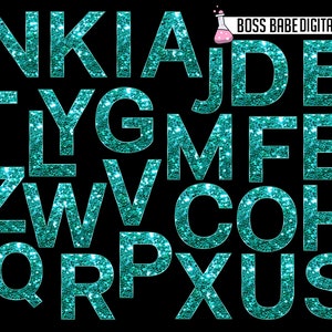 Turquoise Glitter Alphabet Clipart, Turquoise Glitter Alphabet Design ...