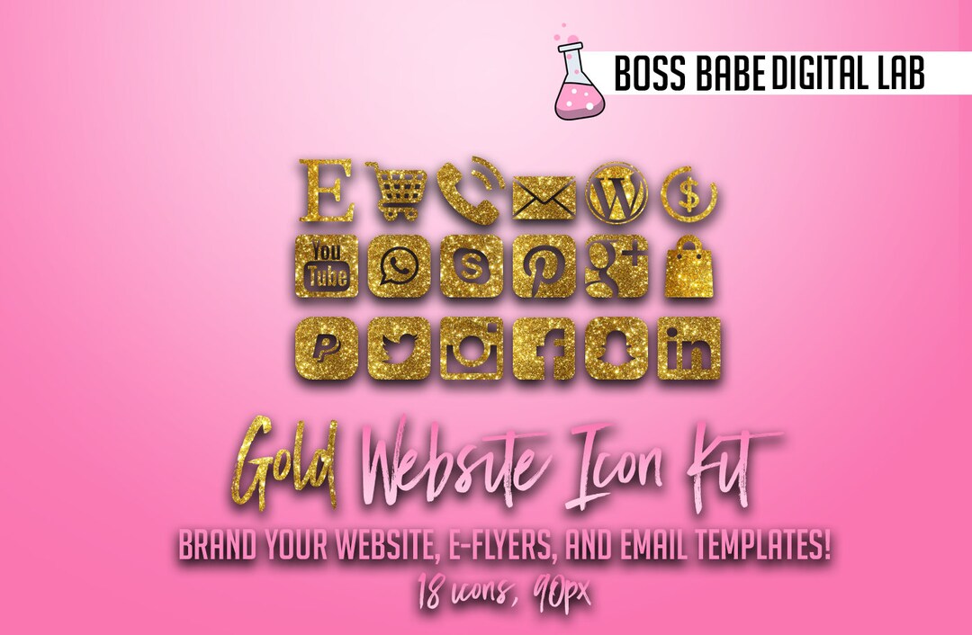 Gold Glitter Website Icon Kit, Gold Glitter Social Media Icons, Gold ...