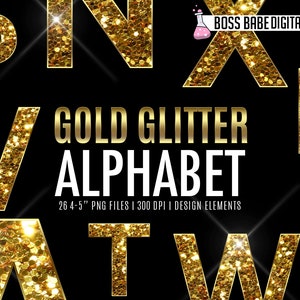 Gold Glitter Alphabet Clipart, Gold Glitter Alphabet Design Elements ...