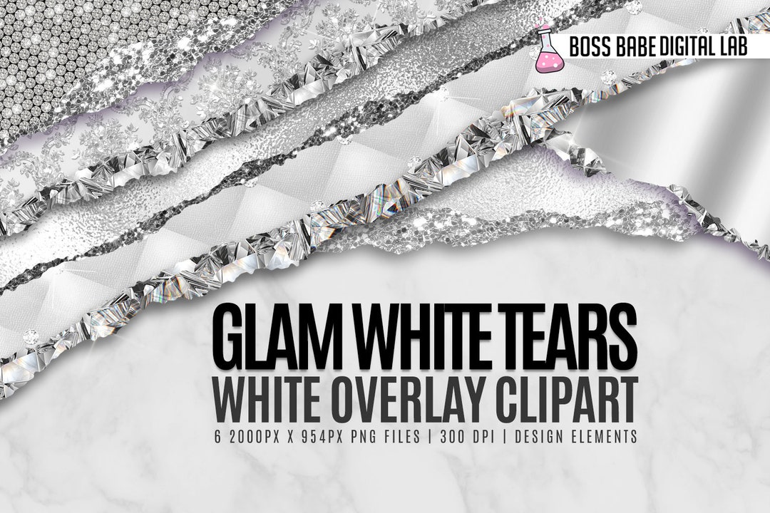 Glam White Tears Clipart, Glitter White Tear Borders Clipart, Glitter ...
