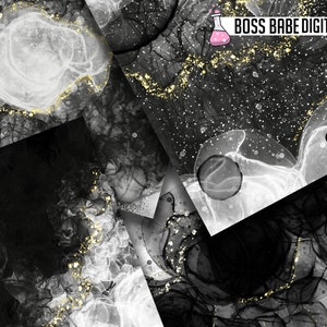 Alcohol Ink Abstract Digital Paper, Alcohol Ink Abstract Paper, Black ...