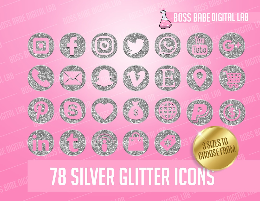 Silver Glitter Icon Kit, Silver Social Media Icons, Silver Social Media ...
