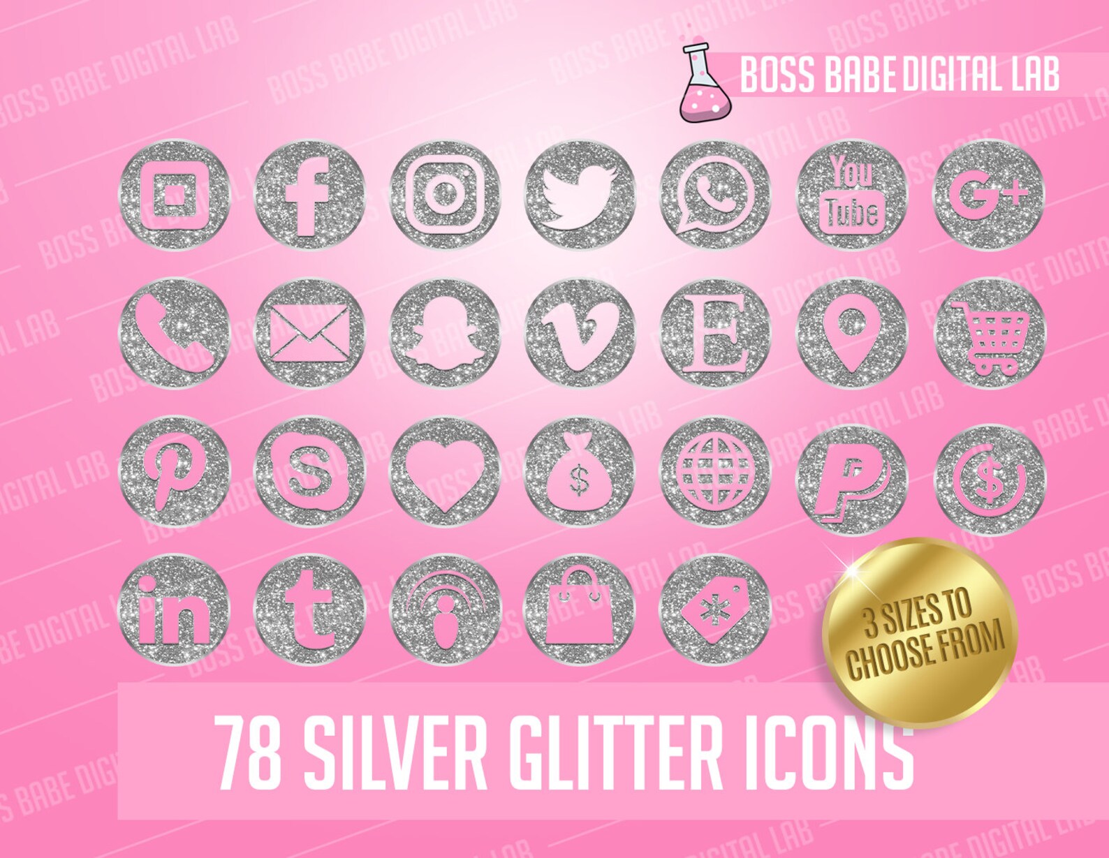 Silver Glitter Icon Kit, Silver Social Media Icons, Silver Social Media ...