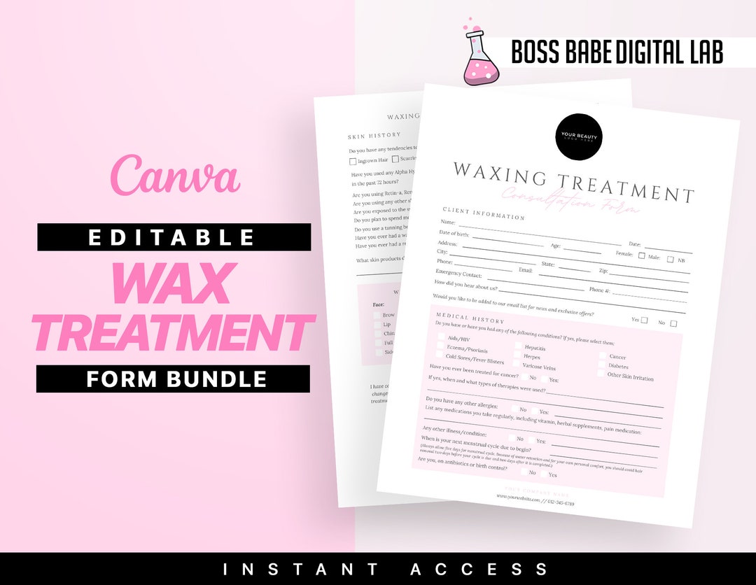 Waxing Treatment Form Bundle,professional Esthetician Forms Bundle ...