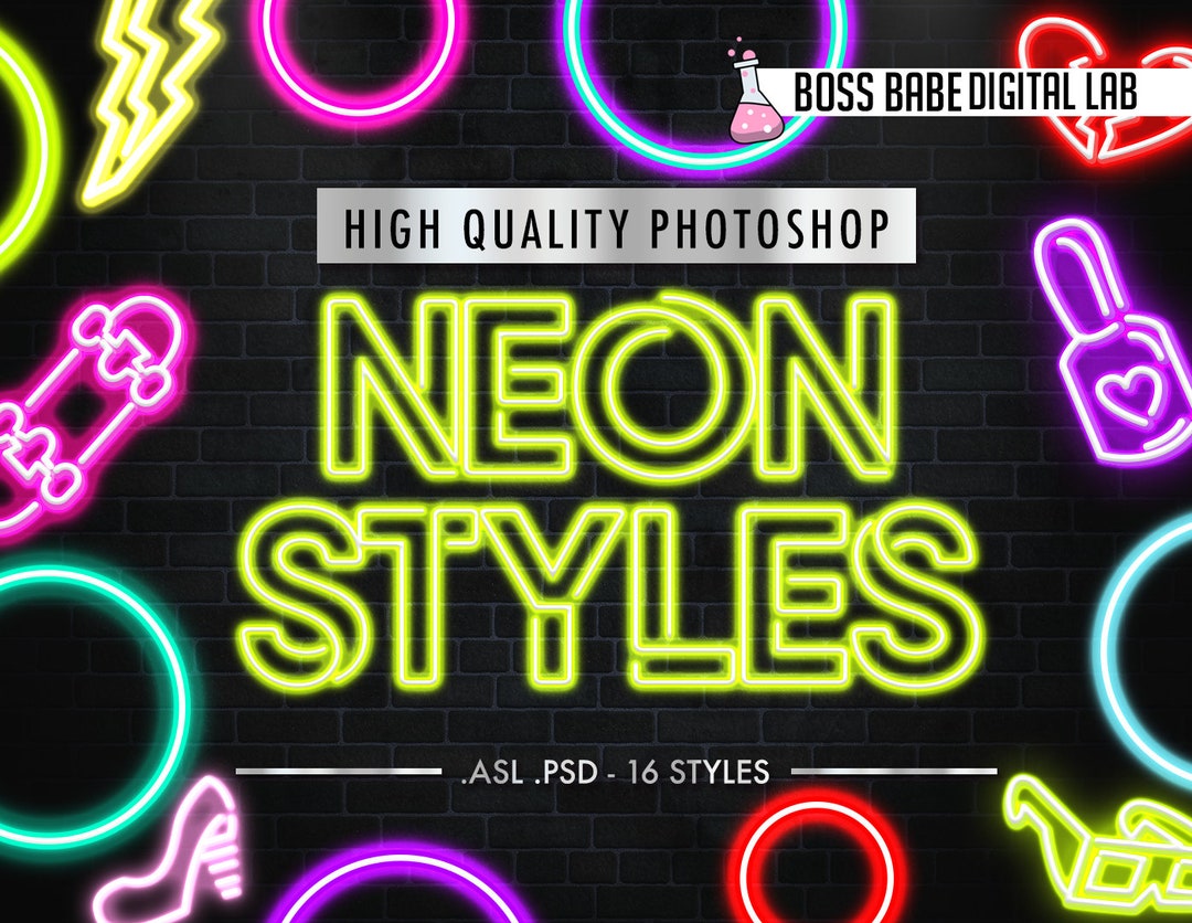 Neon Layer Styles for Photoshop, Photoshop Styles, Neon Yellow ...