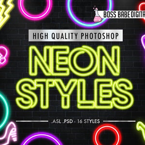 Neon Layer Styles for Photoshop, Photoshop Styles, Neon Yellow ...