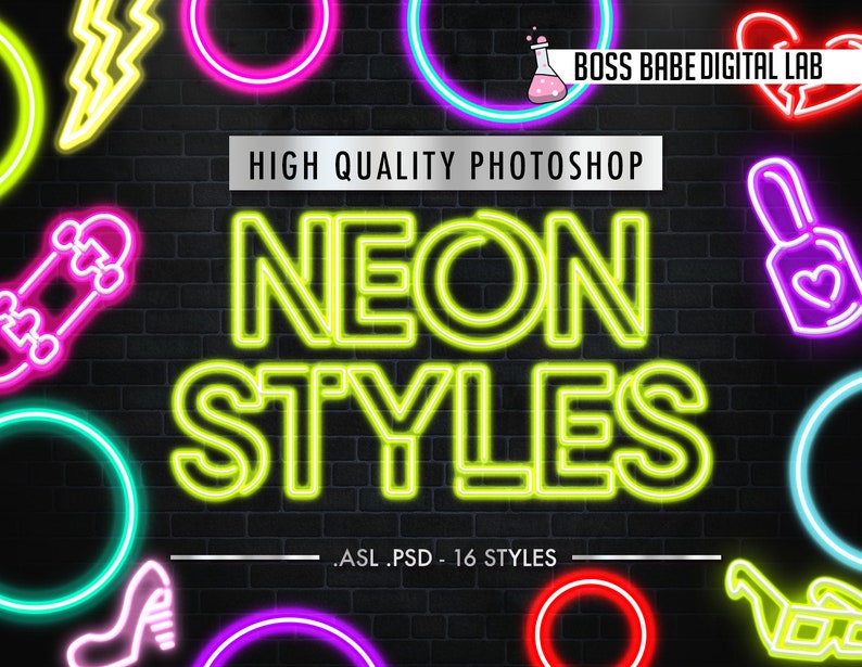 Neon Layer Styles for Photoshop, Photoshop Styles, Neon Yellow ...