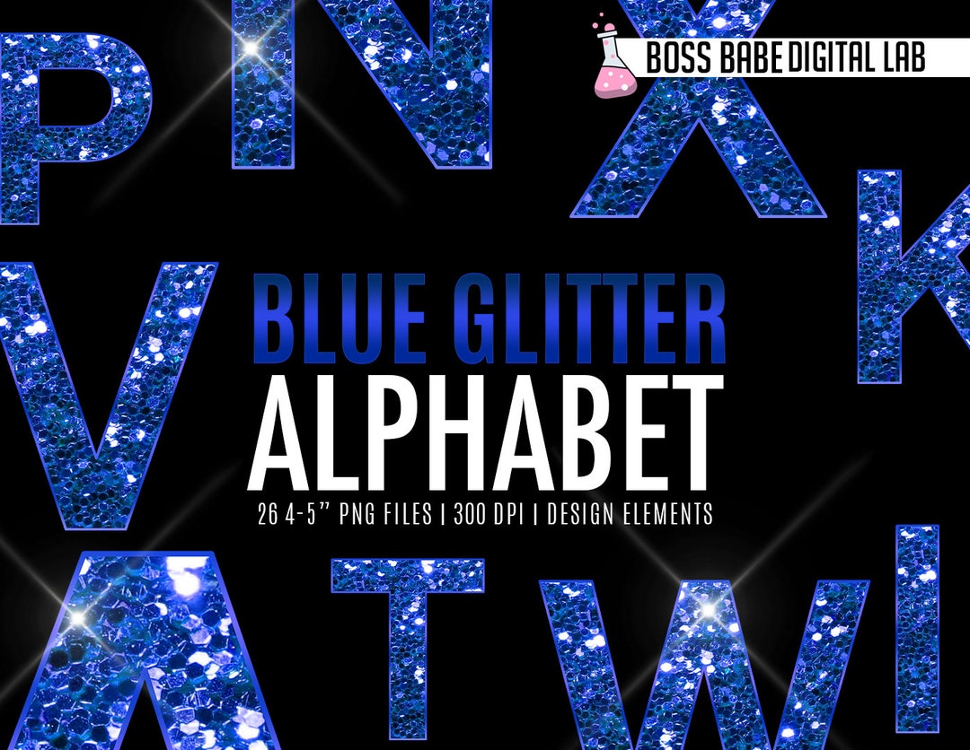 Blue Glitter Alphabet Clipart, Blue Glitter Alphabet Design Elements ...