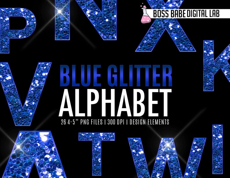Blue Glitter Alphabet Clipart Blue Glitter Alphabet Design - Etsy