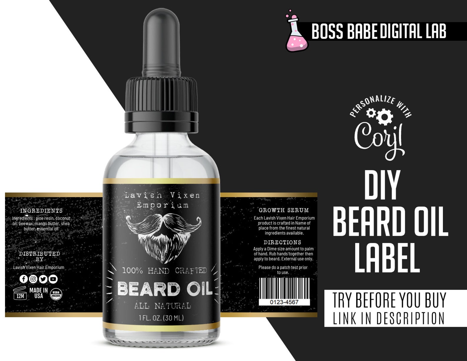 Beard Oil Label Design Do It Yourself Beard Oil Label Design | Etsy