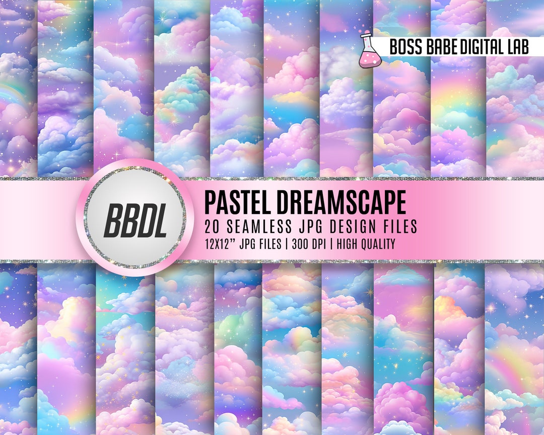 20 Pastel Dreamscape Digital Papers, Pastel Art, Rainbow Dreamy Clouds ...