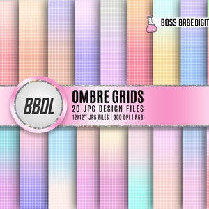 Ombre Grid Digital Paper, Vaporwave Backgrounds, Pastel Gradient ...