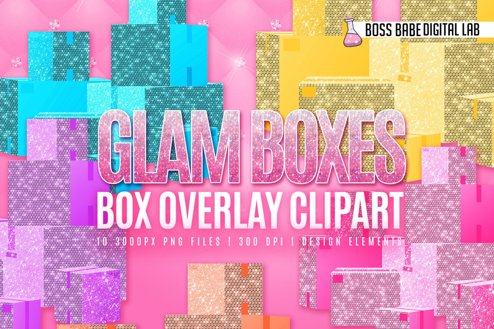Glam Boxes Clipart Glam Diamond Cardboard Boxes Clipart - Etsy