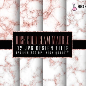 Rose Gold Glam Marble Digital Paper, Rose Gold Marble Paper, Marble ...