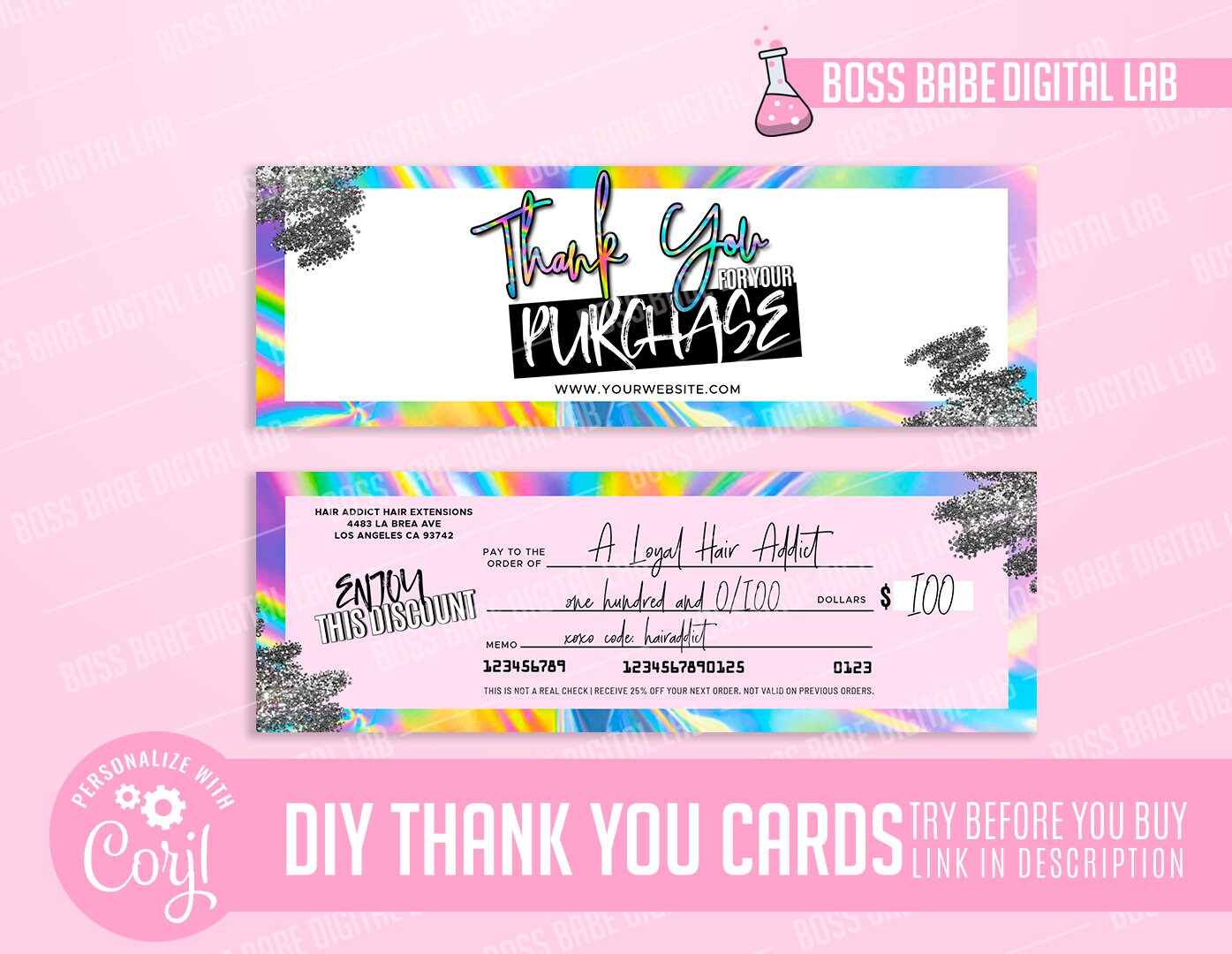 DIY Check Thank You Flyer Editable Thank You Card DIY Check | Etsy