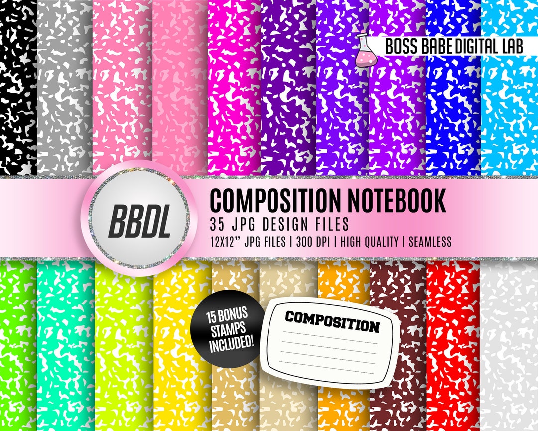 35 Colored Composition Notebook Paper Digital Paper, Back to School ...