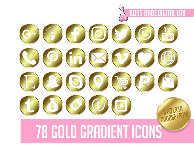Gold Gradient Icon Kit, Gold Social Media Icons, Gold Social Media ...