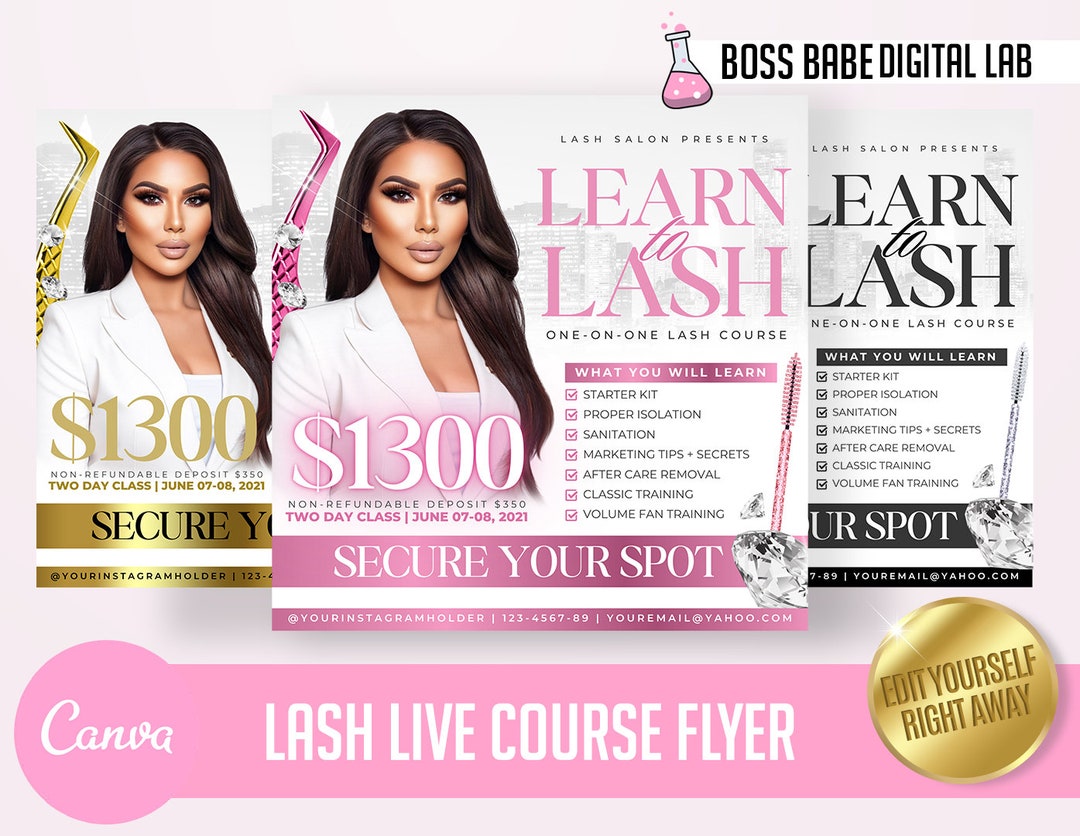 3 Pack Lash Masterclass Flyer | Lash Class Flyer | Canva Flyer | Edit ...