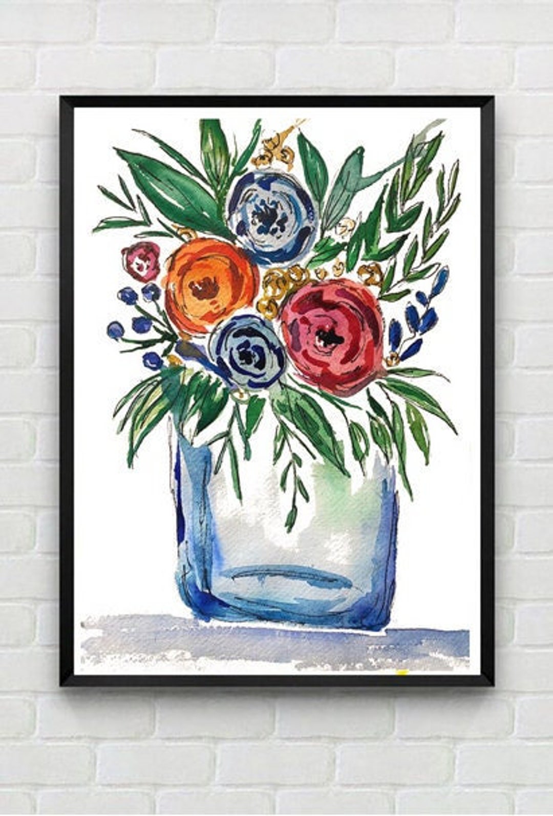 Flowers in Vase Print | Watercolour Flower Print | Flower Print ...