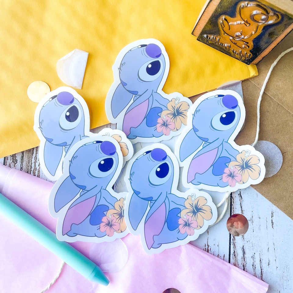 Stitch Hawaiian flower vinyl sticker custom | Cute stickers sold by ...