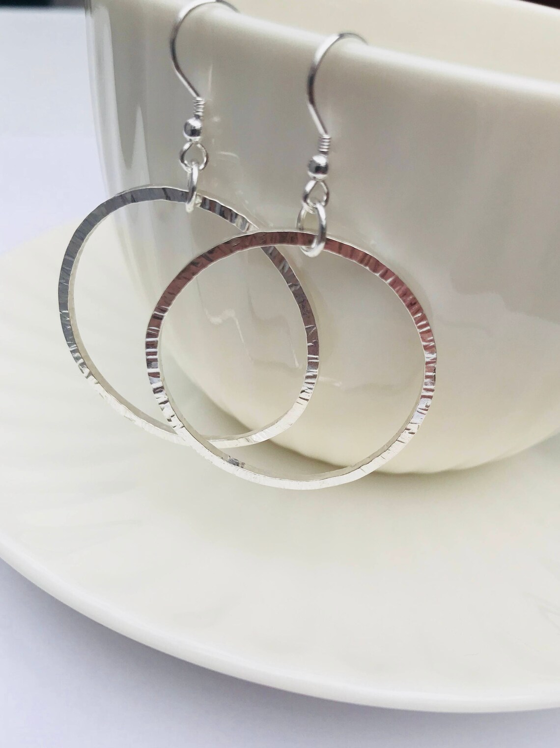 Large Dangle Hoops Earrings Sterling Silver Handmade Earrings | Etsy