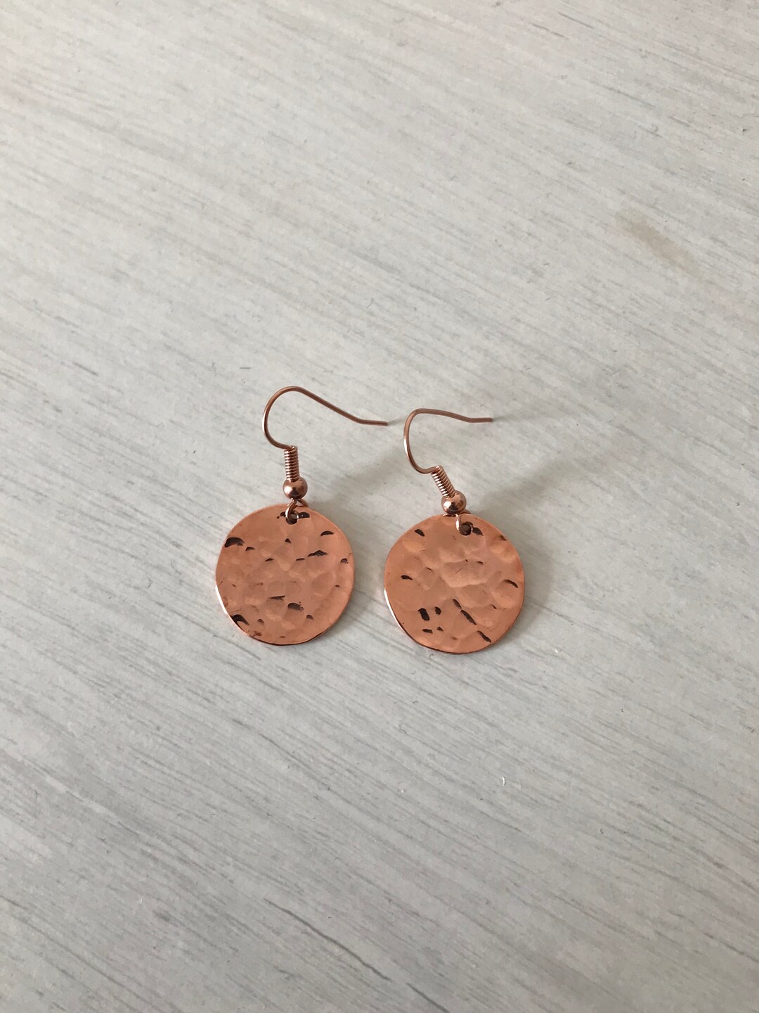 Copper Disc Earrings Small Disc Hammered Copper Drop Earrings - Etsy
