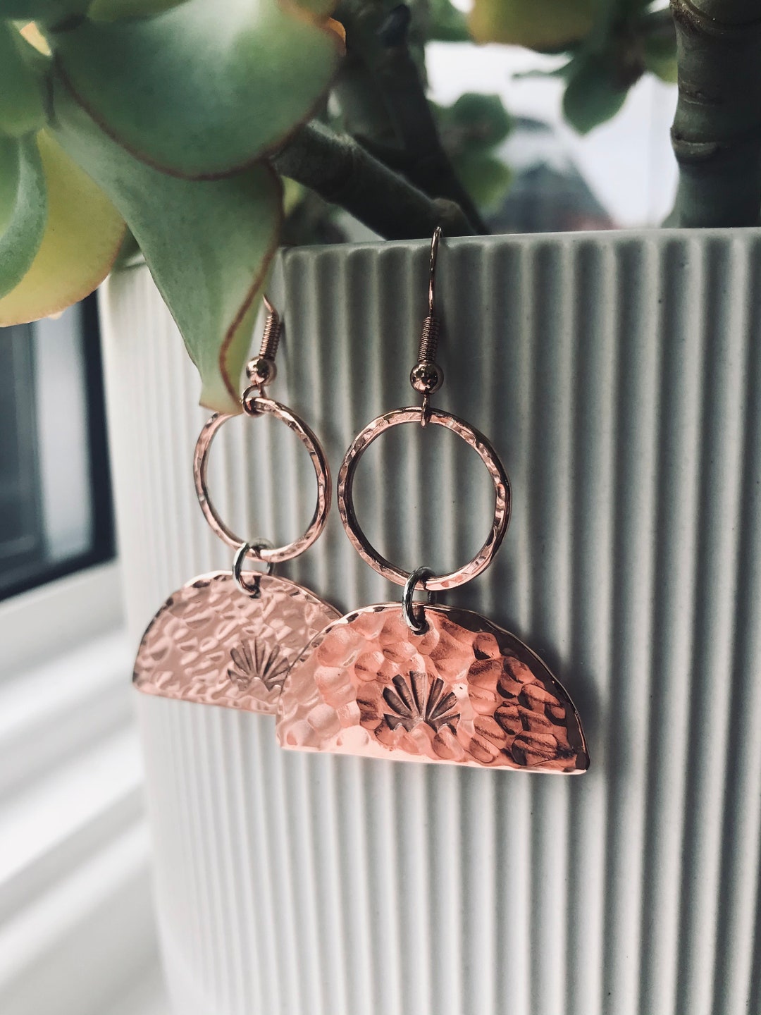 Sunrise Earrings Hammered Copper Earrings Stamped Copper Jewellery Boho ...
