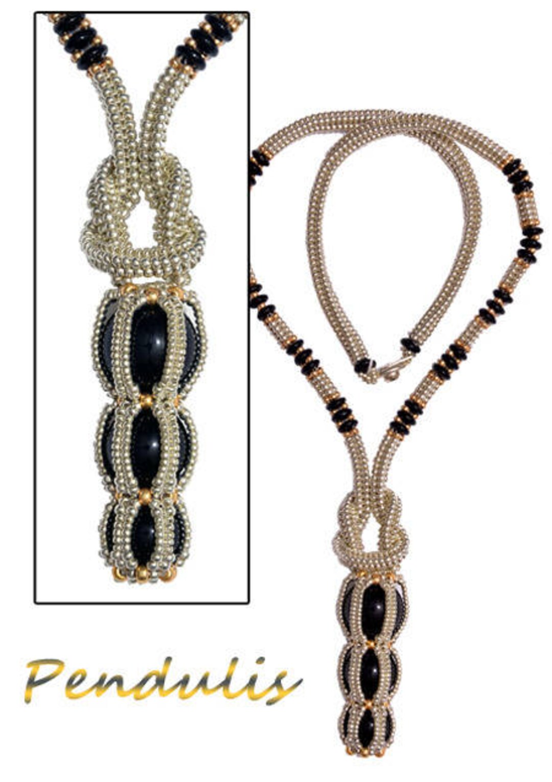 Necklace pendulis Silver/black, Needle Weaving - Etsy