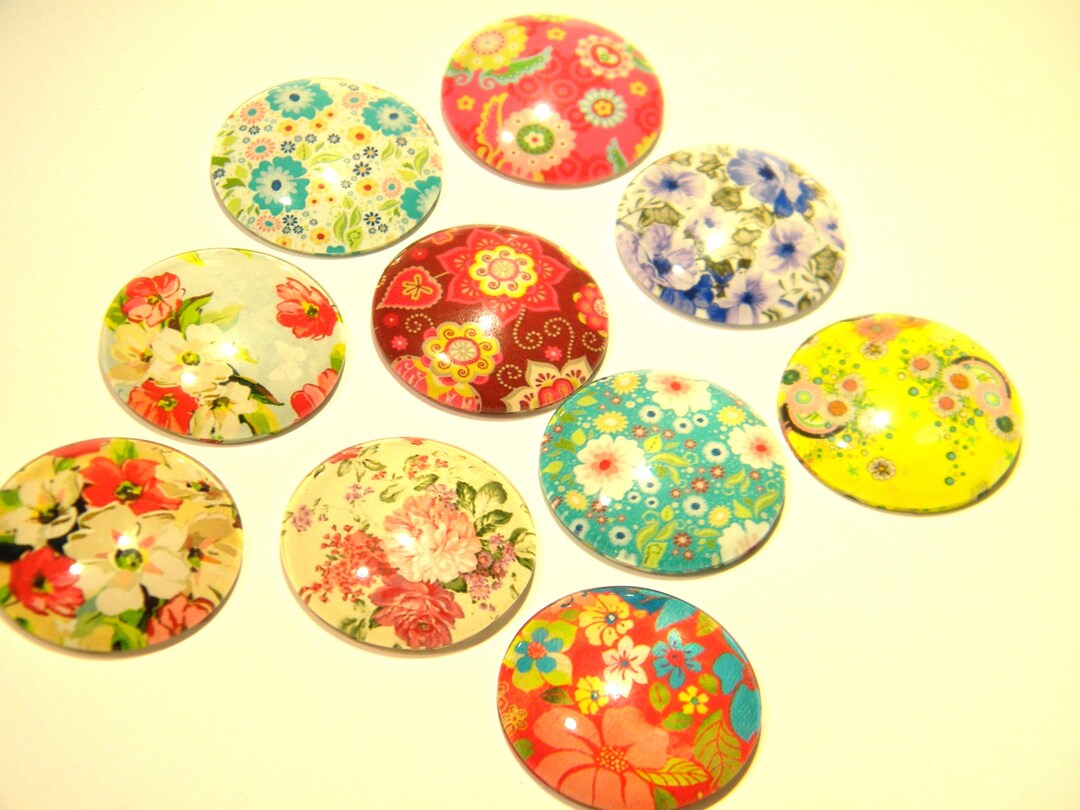 10 Cabochons 25 Mm Curved Glass Round Cabochon Printed Image Geometric ...