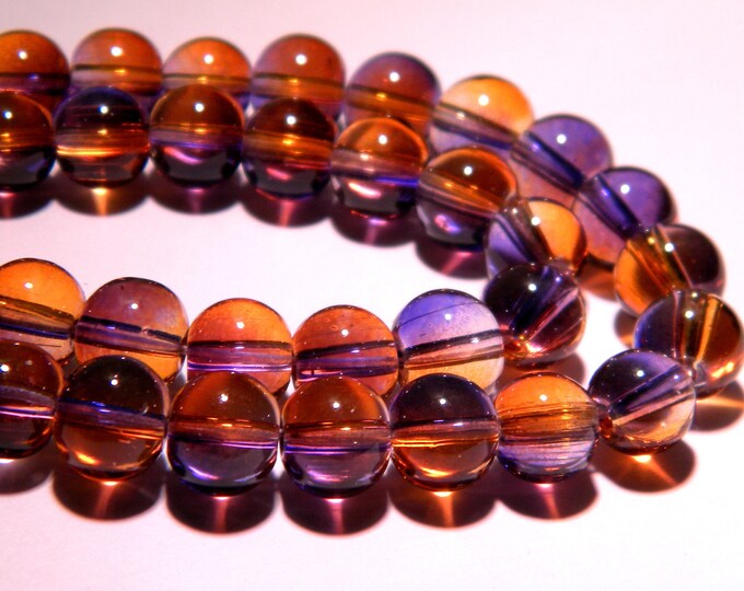 50 Translucent Glass Beads 2 Tones - 8 Mm Bead - Purple and Orange ...