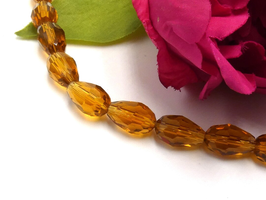 Faceted Glass Drop Beads, 11 Mm Glass Bead, Amber crystal Style, 28 ...