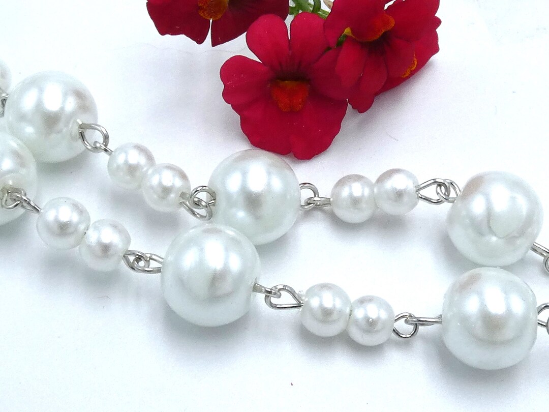 Glass Bead Chain Silver Iron 12 Mm Bead 1 M Chain DIY Jewelry Creation ...