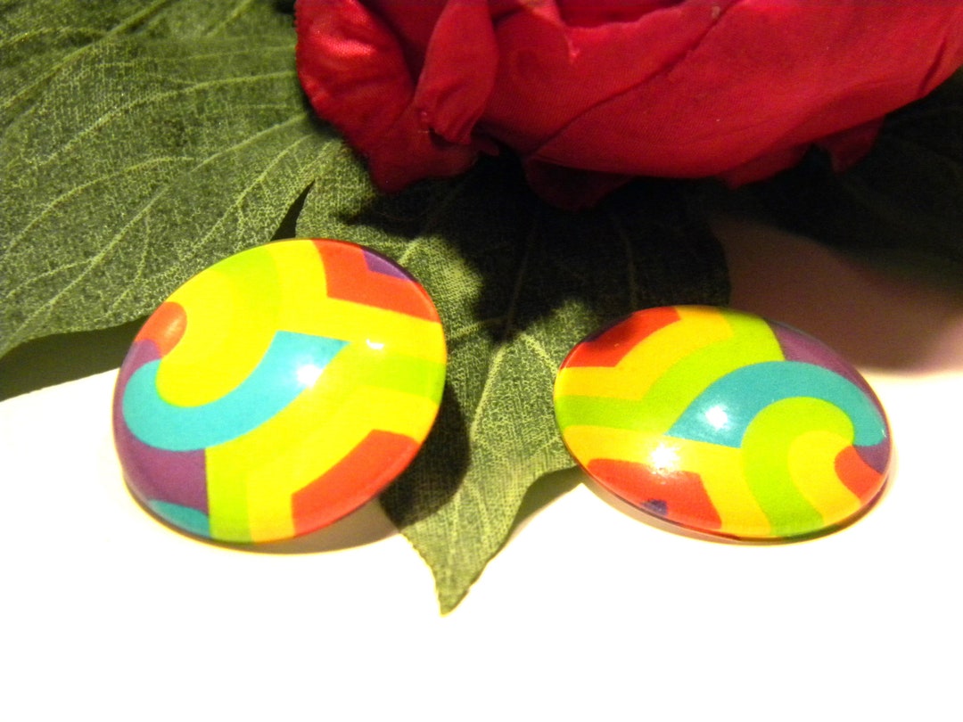 10 Cabochons 25 Mm Curved Glass Round Cabochon Printed Image Geometric ...