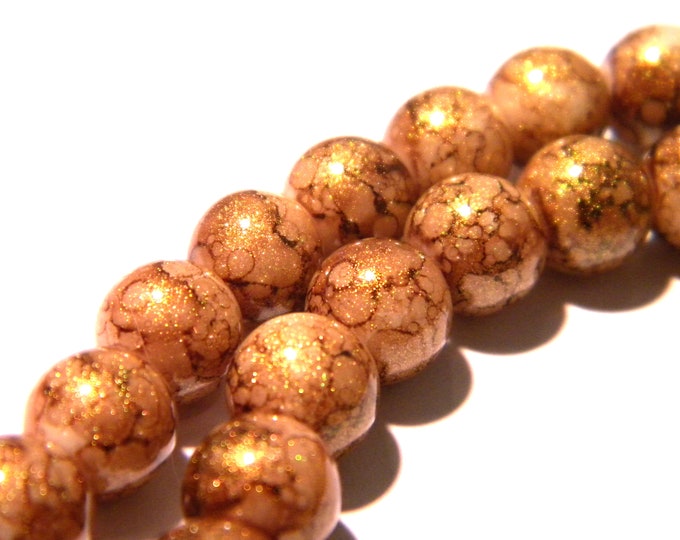 40 Lacquered Glass Beads - 8 Mm - Glitter Effect - Camel - Glass Bead ...