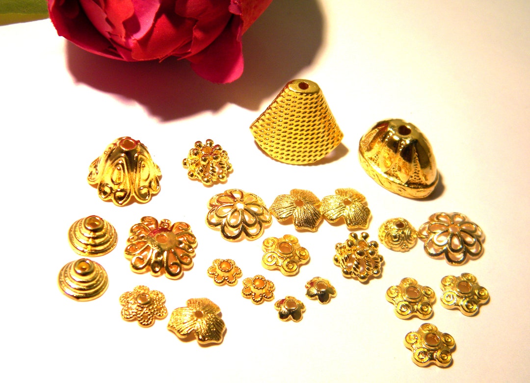 20 Bead Caps Gold CAP, Spacer CAP, Cup Caps Golden Cup Size and Shape ...