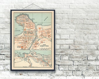 San Sebastian Spain 1913 Map Fine Art Print | Etsy