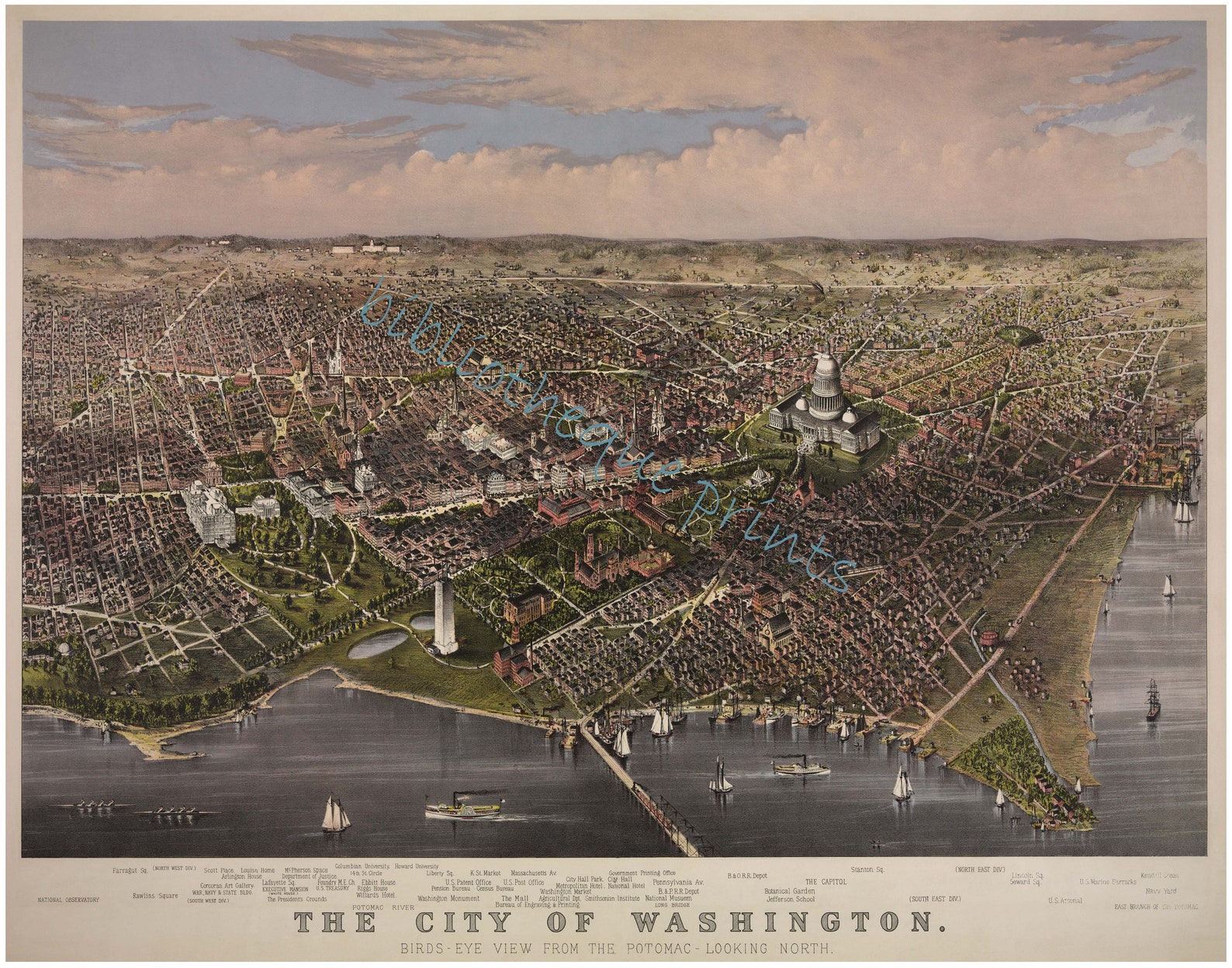 Washington DC 1880 Bird's Eye View Map Fine Art Print | Etsy