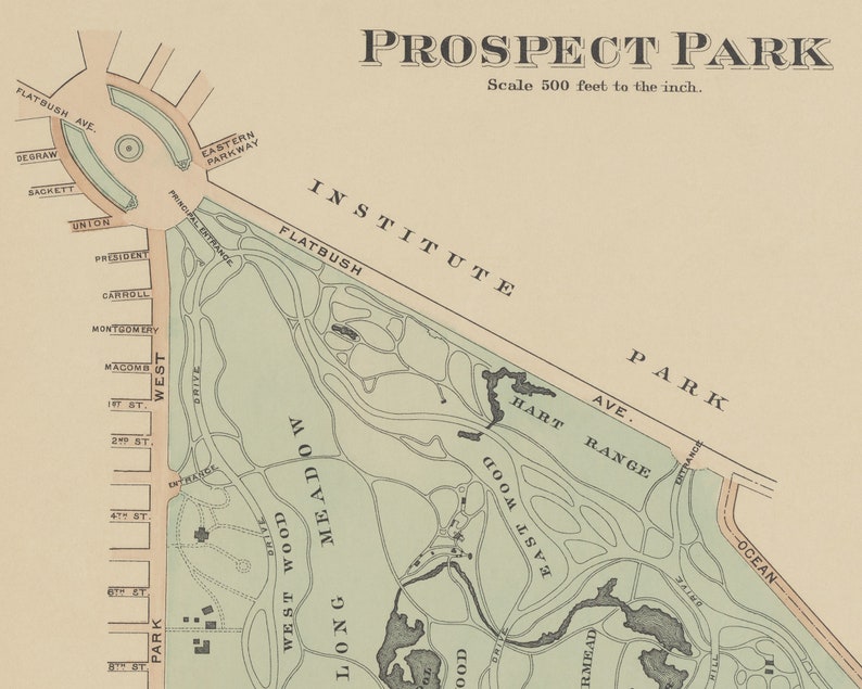 Prospect Park Brooklyn 1908 Map | Fine Art Print - Etsy