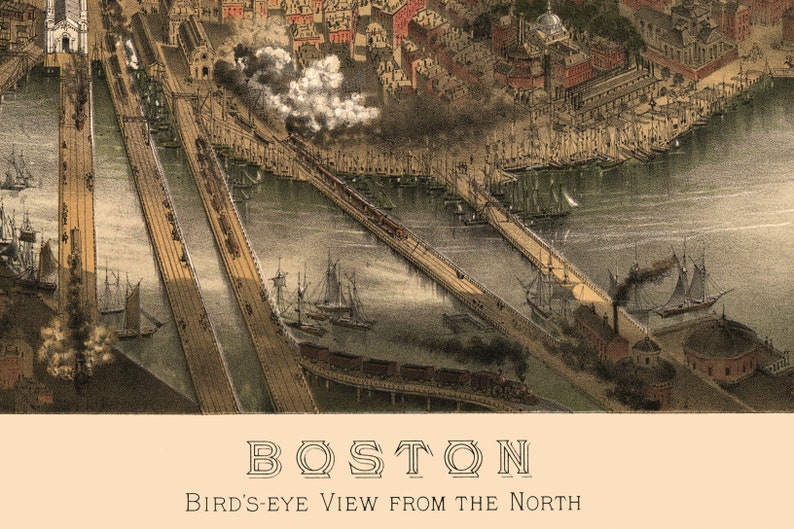 Boston Massachusetts 1877 Bird's Eye View Map Fine Art Print - Etsy