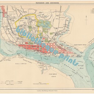 Yangon Myanmar 1909 Map | Fine Art Print - Etsy